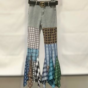 Jeans | New Denim And Patchwork Flare Bell Bottom Raw Hem Jean Pants ...